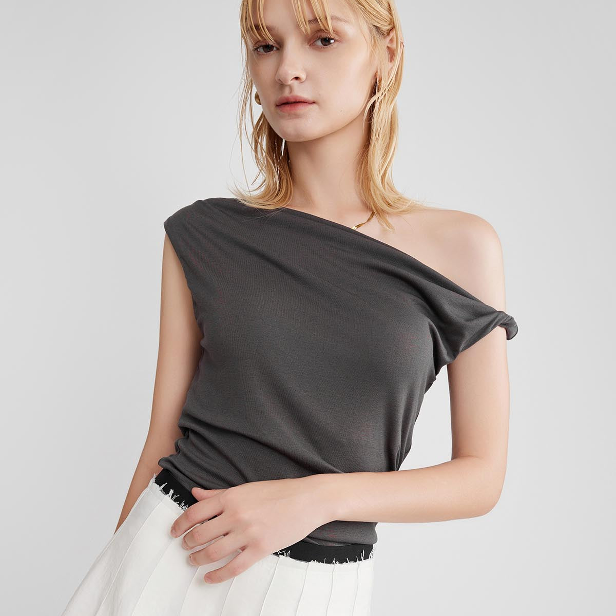 ASOBIO Sculpted Asymmetric Knit Top