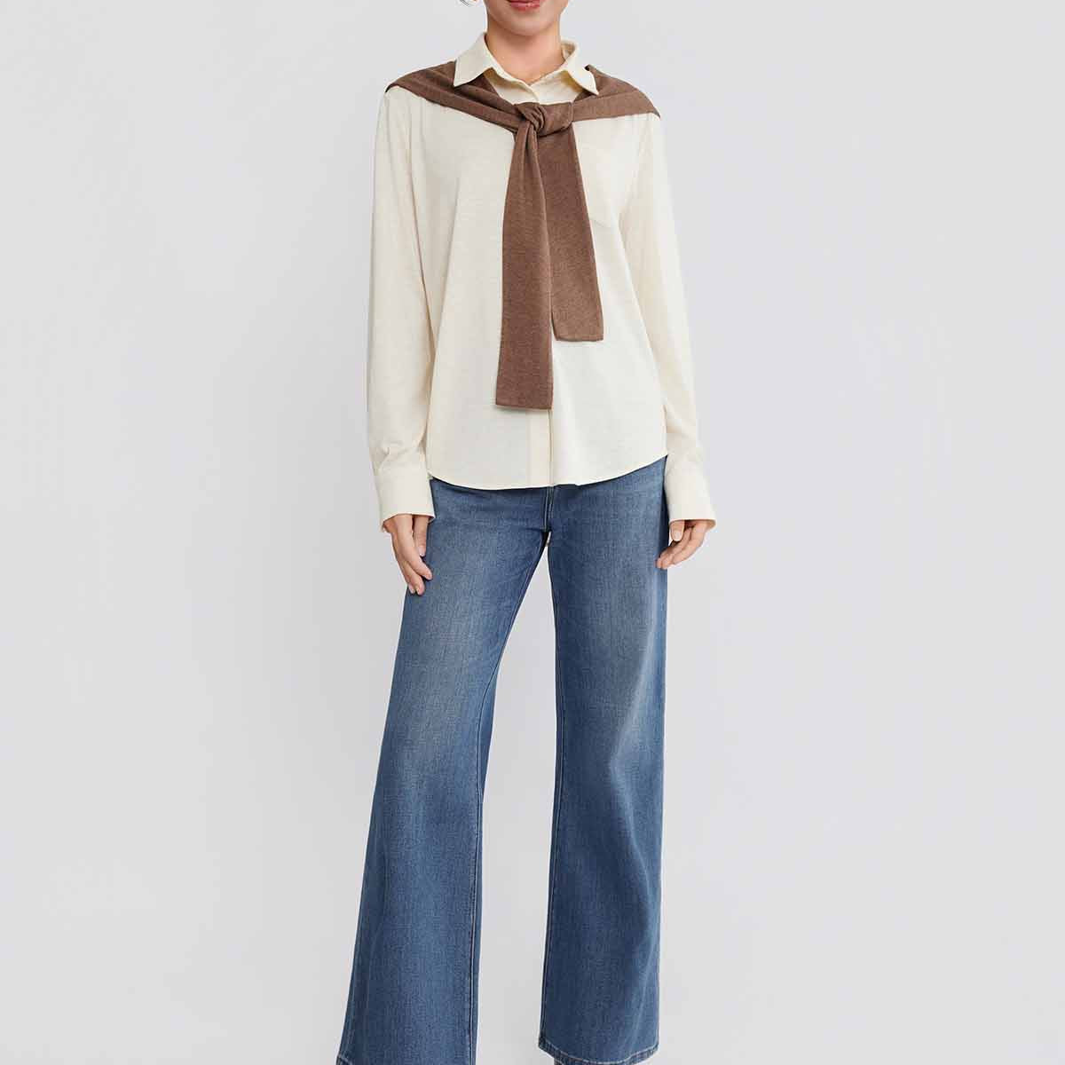 ASOBIO Wool-Blend Shirt with Shoulder Panel